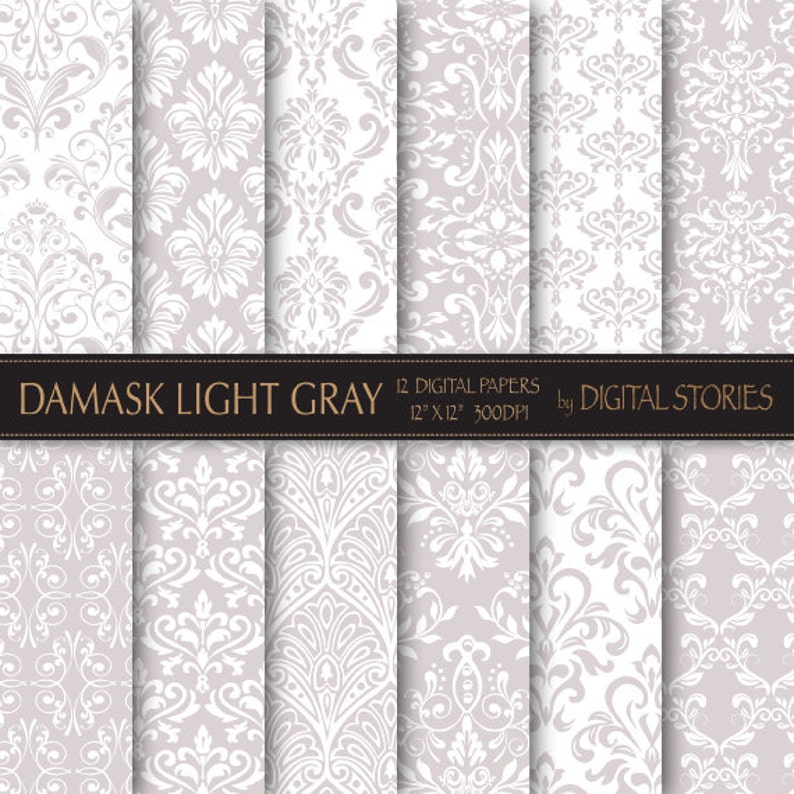 Damask Digital Paper: damask LIGHT Gray Digital - Etsy