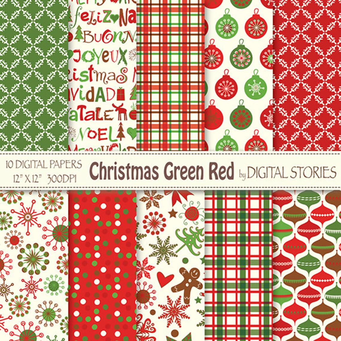 Christmas Digital Paper: christmas GREEN Red - Etsy