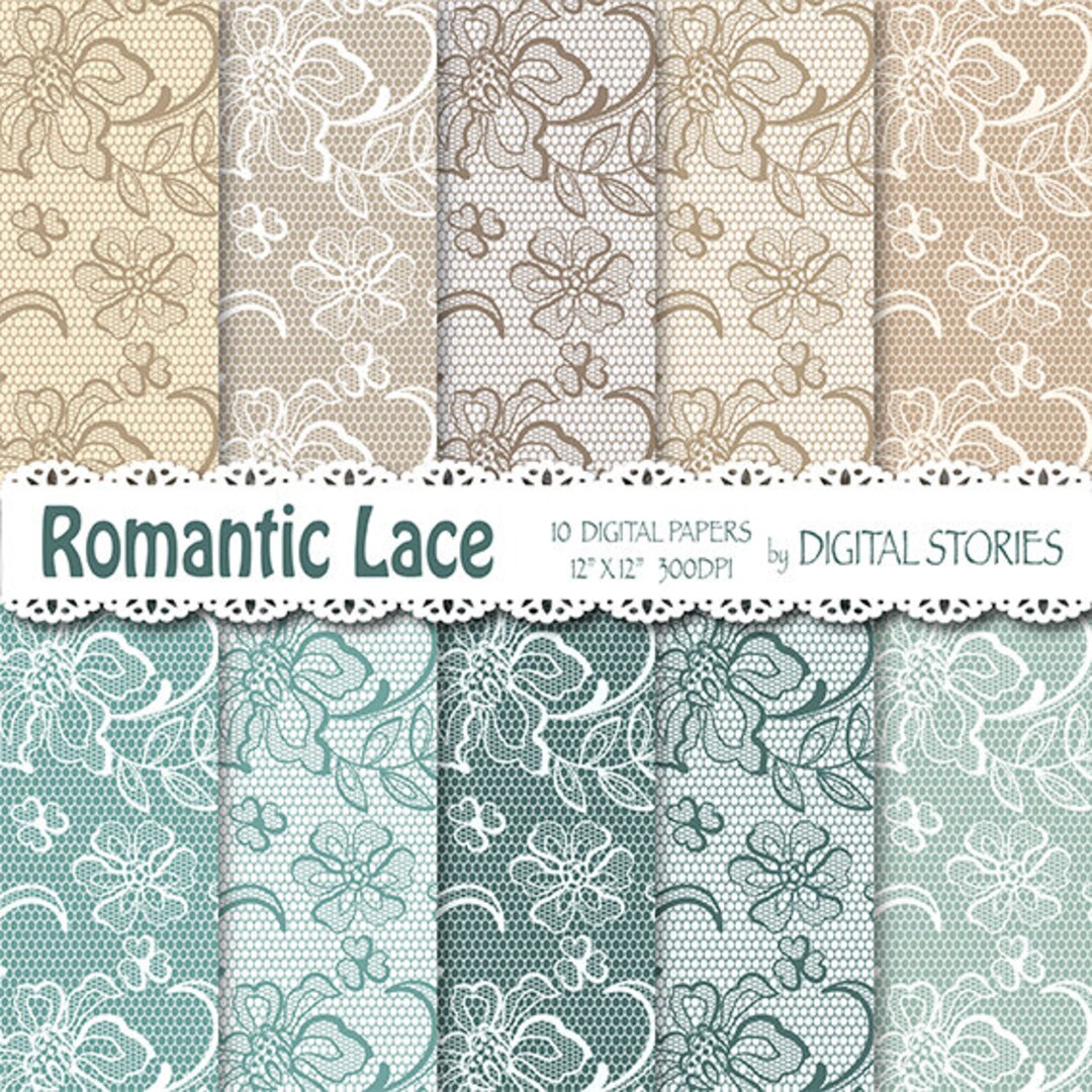 Lace Digital Paper: lace TEAL Cream Romantic Wedding Vintage Lace ...