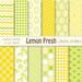 Lemon Fresh Digital Scrapbook Paper Pack-yellow Green Plaid Chevron ...