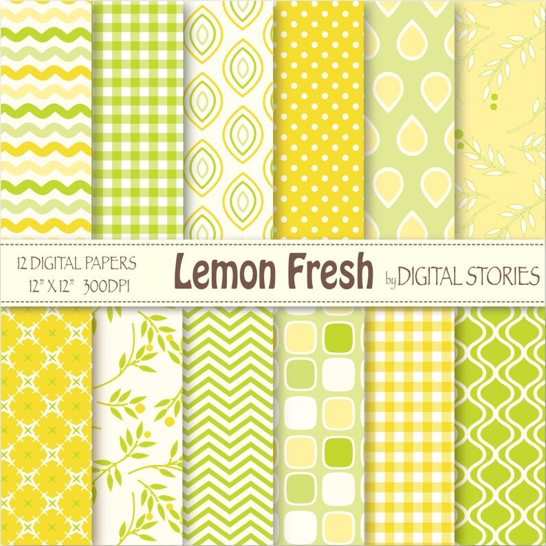 Lemon Fresh Digital Scrapbook Paper Pack-yellow Green Plaid - Etsy