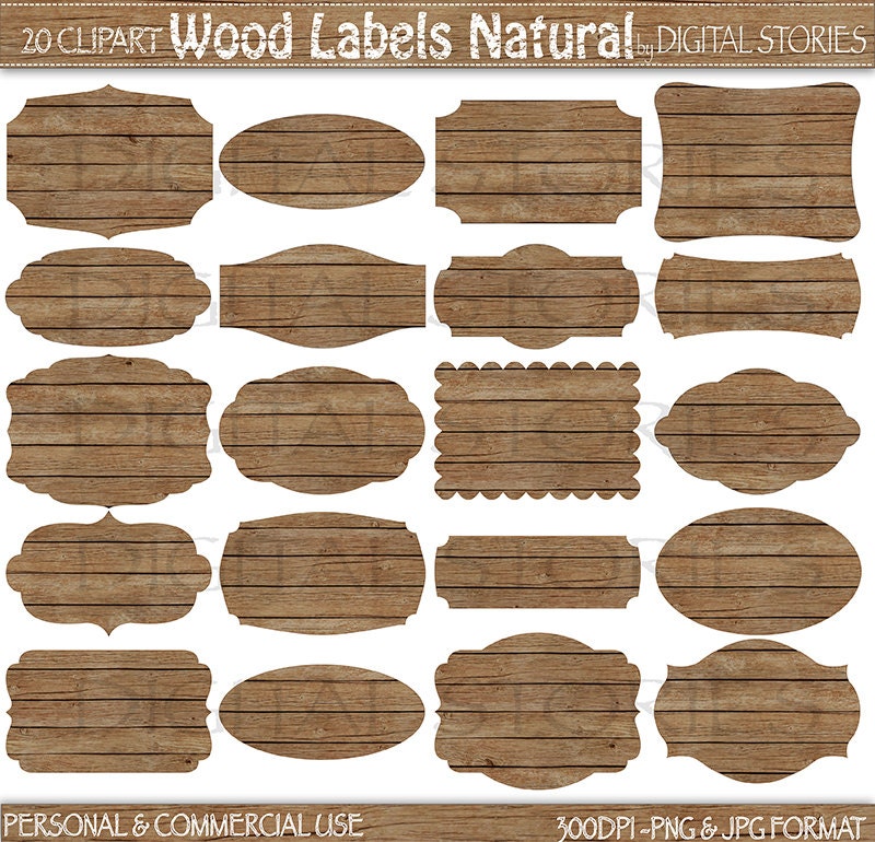 Wood Frames Clipart: wood LABELS Natural Wooden Tags for Cards, Invites ...