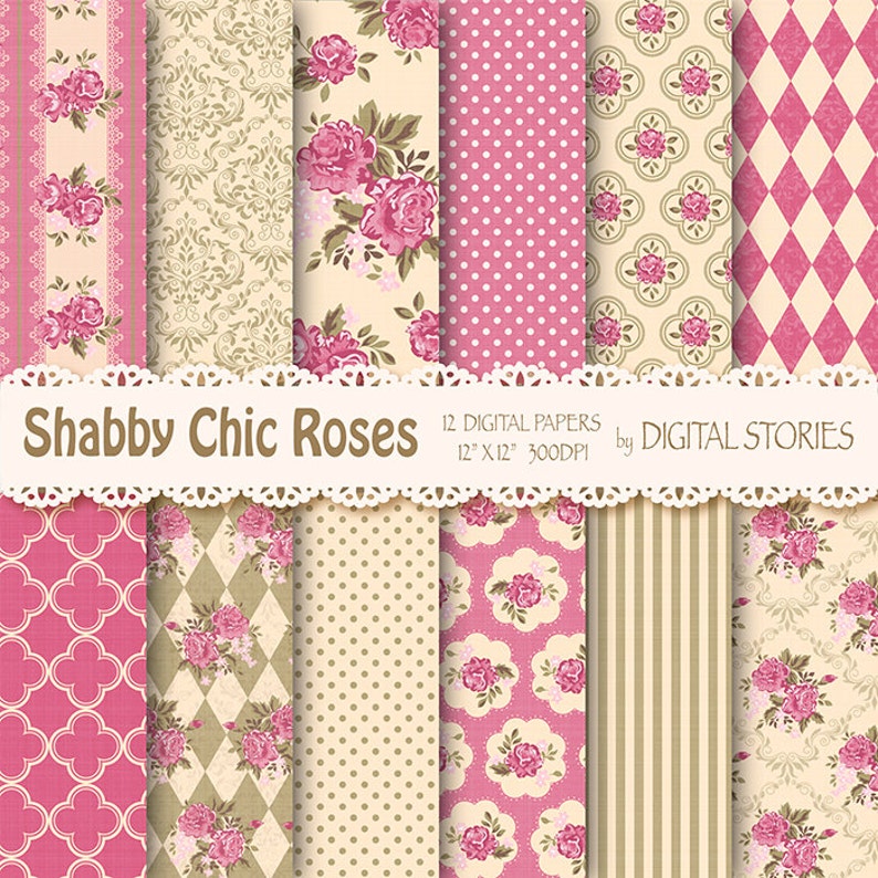 Shabby Chic Digital Paper: SHABBY SWEET Pink Vintage Textured Papers ...