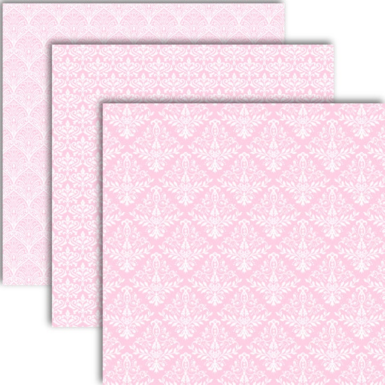 Damask Digital Paper: damask BABY Pink Digital Paper With Vintage ...