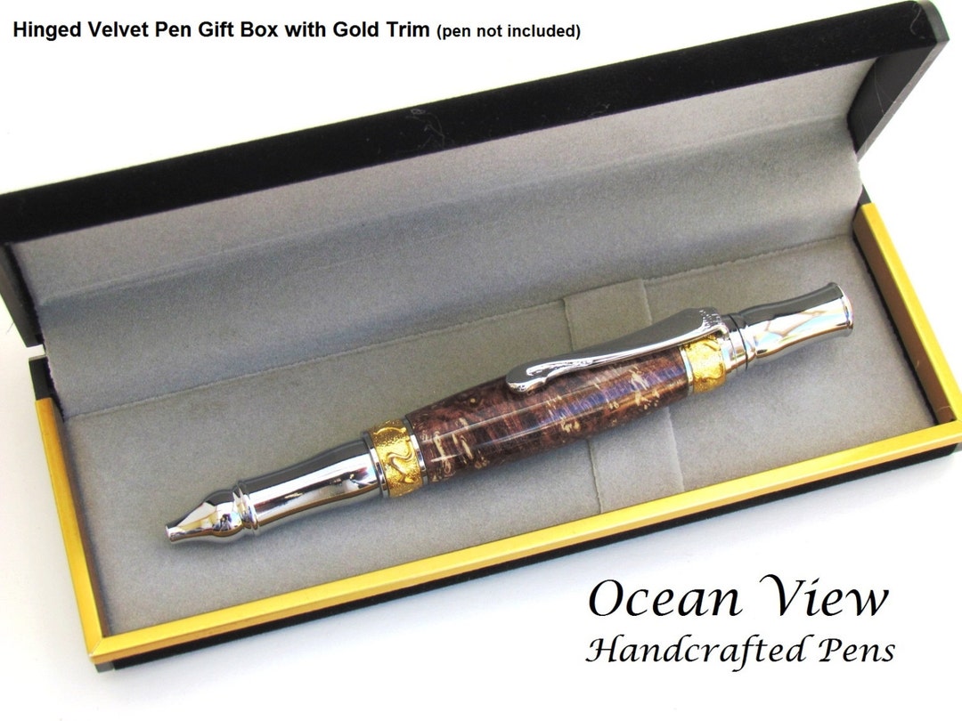 Pen Gift Box in Black and Gray Velvet With Gold Tirm - Etsy