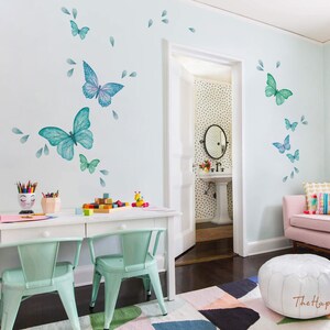 Butterfly Wall Decal Set Blue, Green Butterfly Fairy Tail Mural Toddler ...