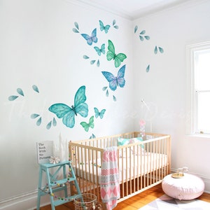 Butterfly Wall Decal Set Blue, Green Butterfly Fairy Tail Mural Toddler ...