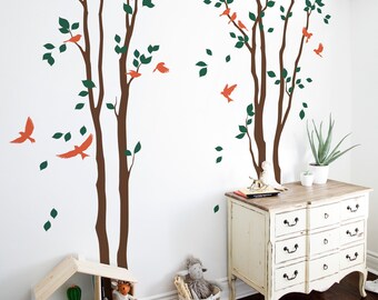 Long Tree Wall Decal Set Family Home Mural Design Long Tree Vinyl Decal ...