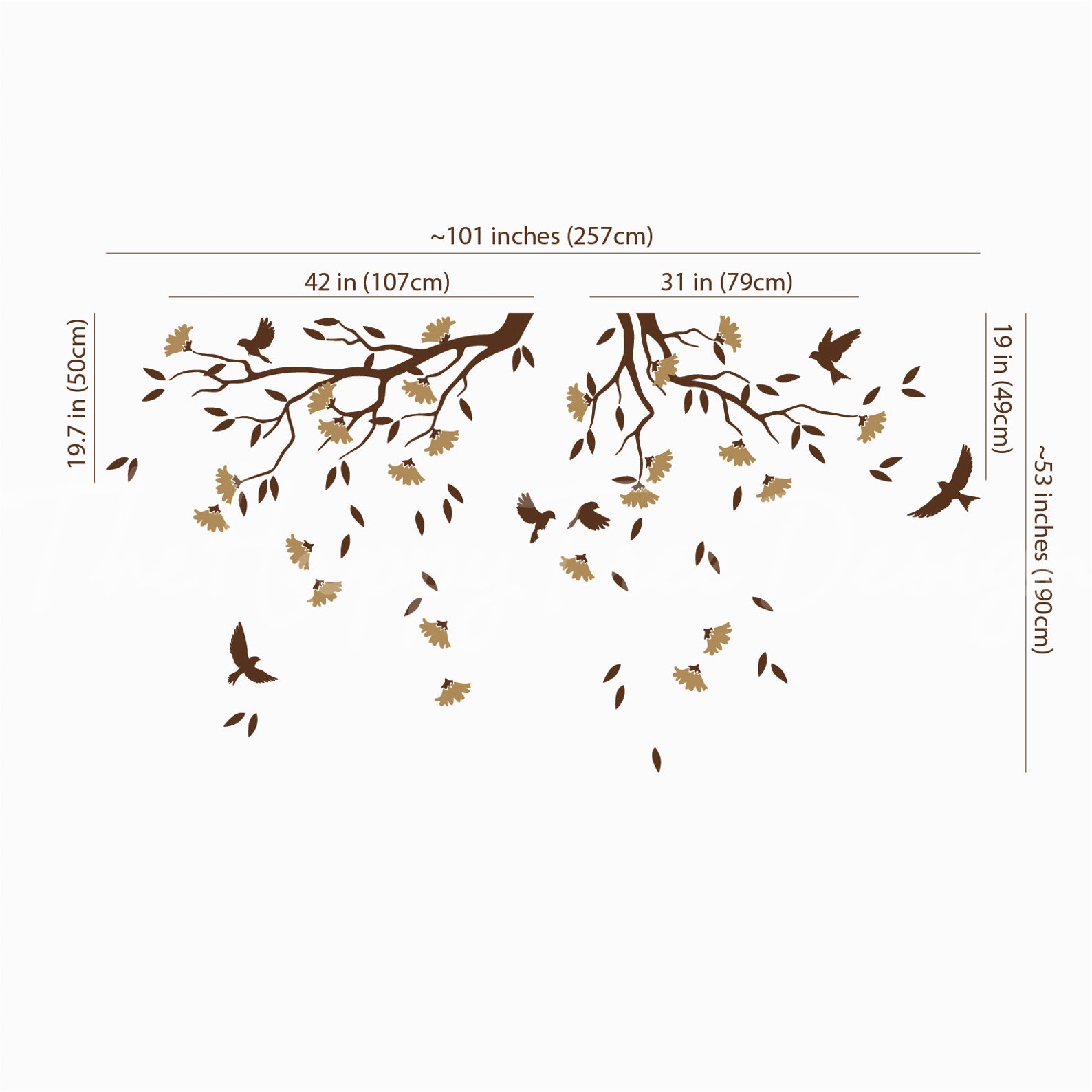 White Floral Branch Decal Kid Room Branch Mural Nursery Wall | Etsy