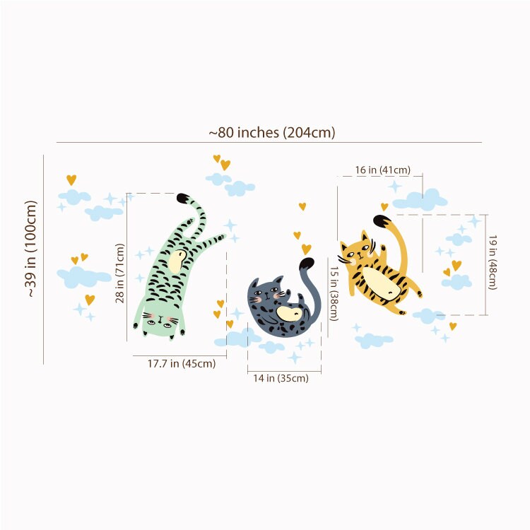 Cat Wall Decal Set Cute Cat Mural Set for Kid Room Sticker of - Etsy