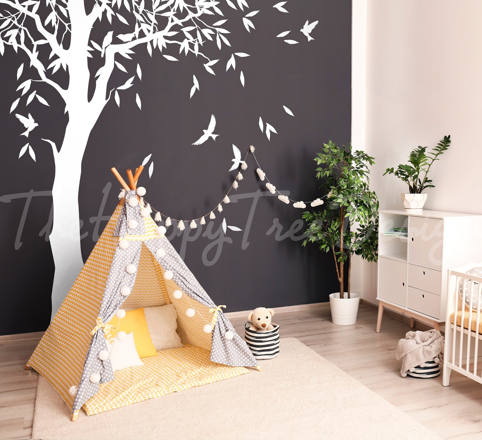Big White Tree Decal Big Tree Mural One Side Tree Decal Family - Etsy