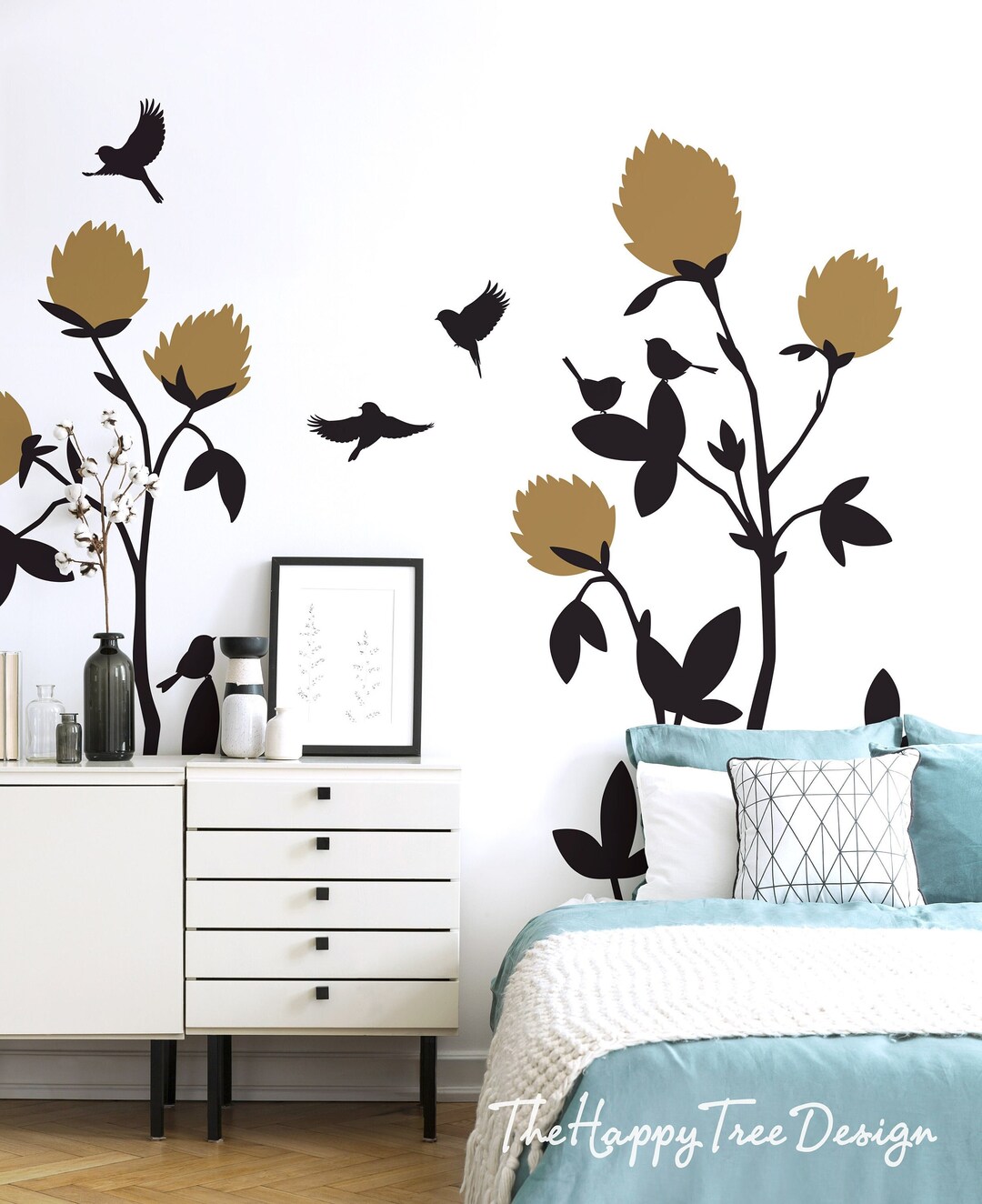 Golden Clover Wall Decal Botanical Wall Decal Red Clover Wall Design ...