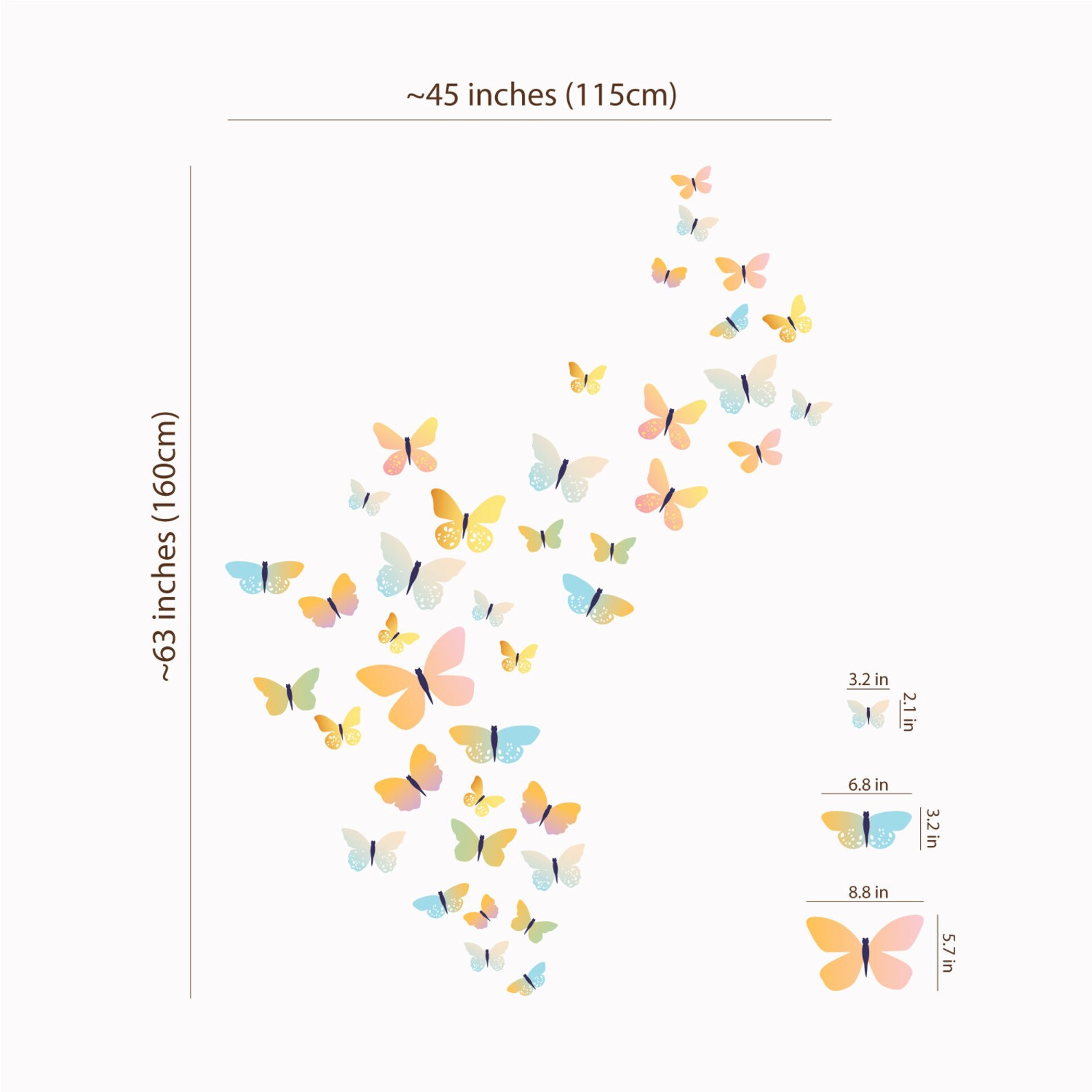 Butterfly Wall Design Colorful Butterfly Design Decal Kid Room - Etsy