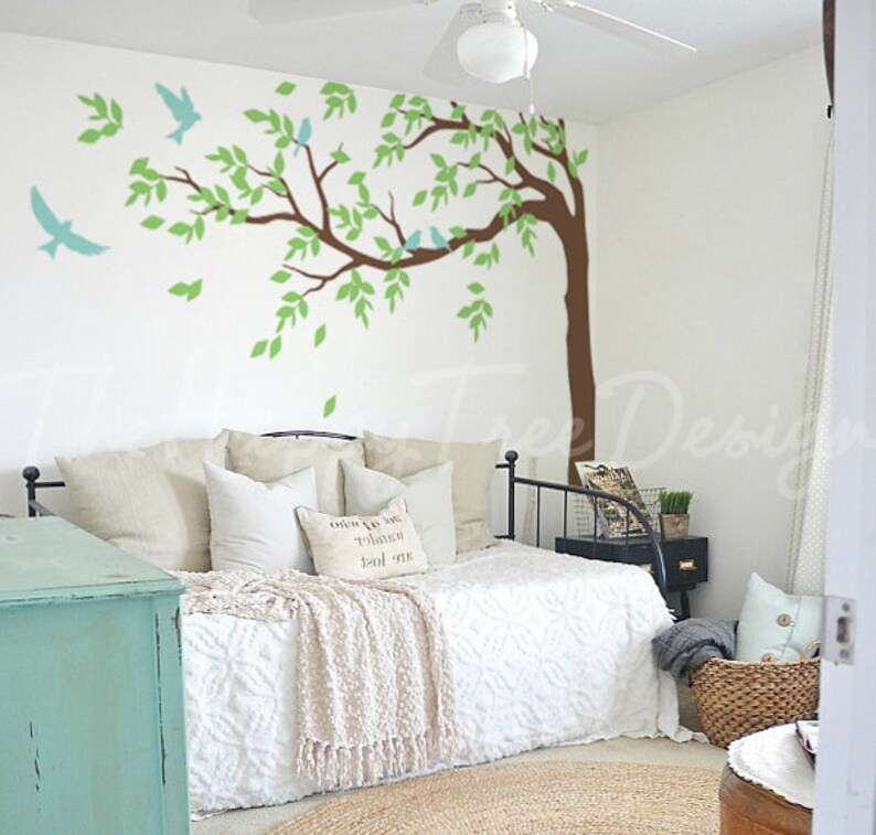 White Tree Decal Big Family Tree Mural One Side Tree Design | Etsy