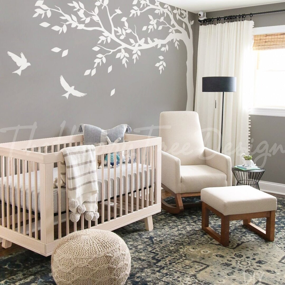 White Tree Decal Big Family Tree Mural One Side Tree Design Nursery ...