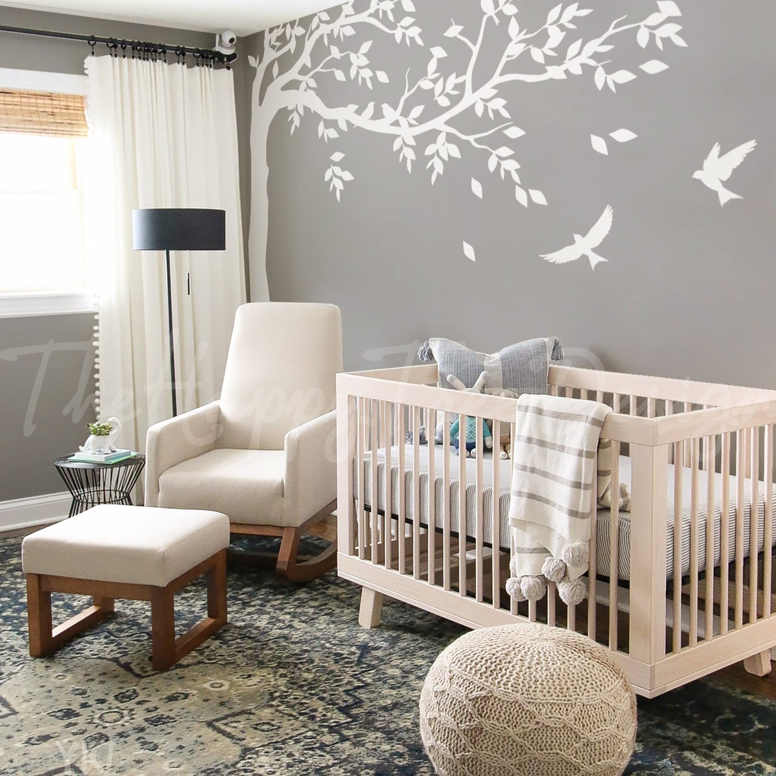 White Tree Decal Big Family Tree Mural One Side Tree Design | Etsy