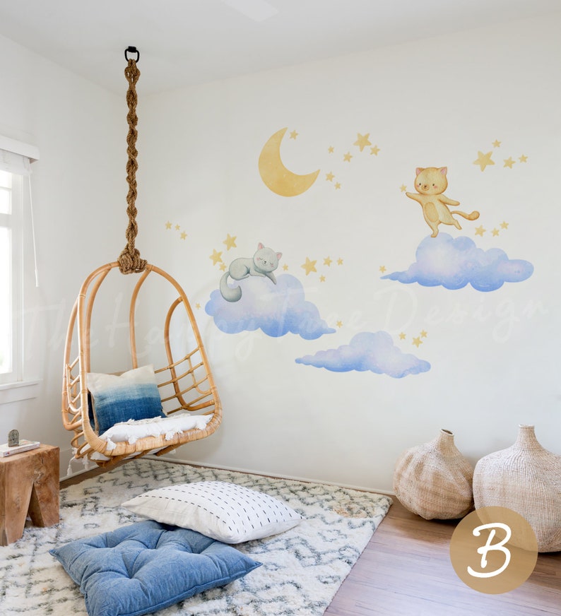 Watercolor Clouds Stars and Cats Decal Set Cats and Clouds - Etsy