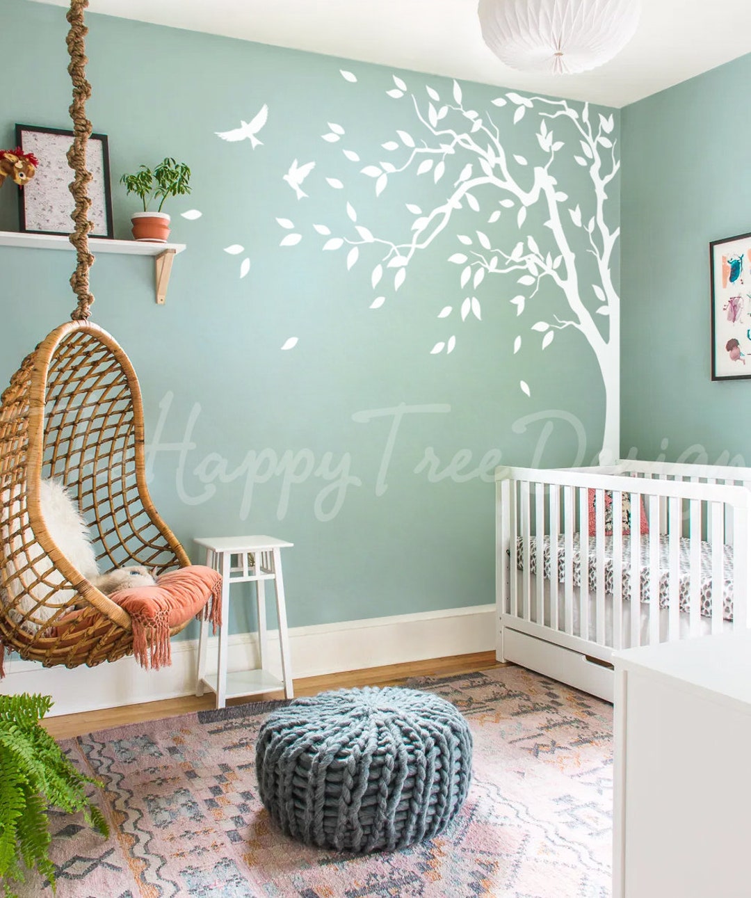 White Tree Decal Corner Tree Decal Design Family Home Tree Mural ...