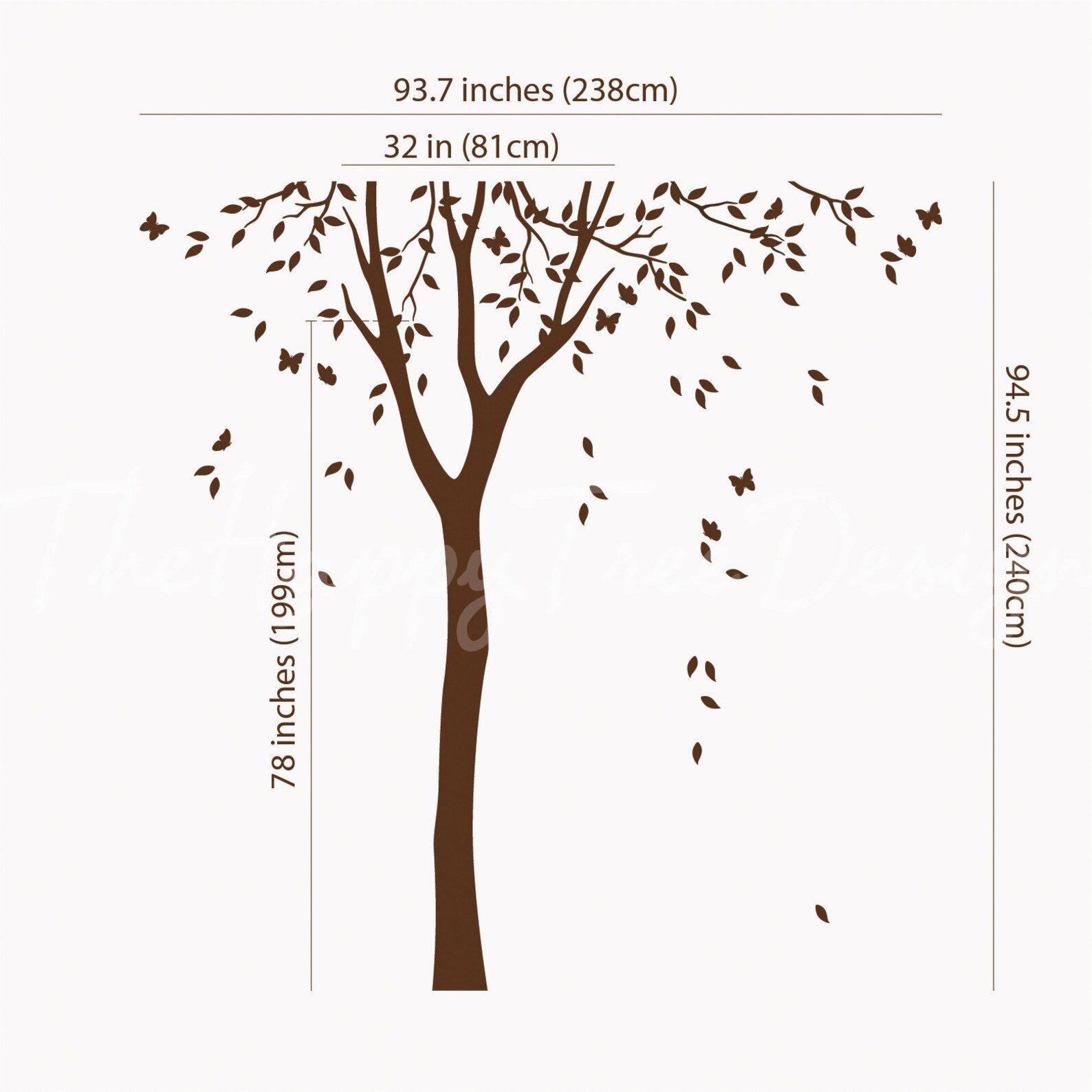 Butterfly Tree Wall Decal Tree and Branch Mural Long Tree | Etsy