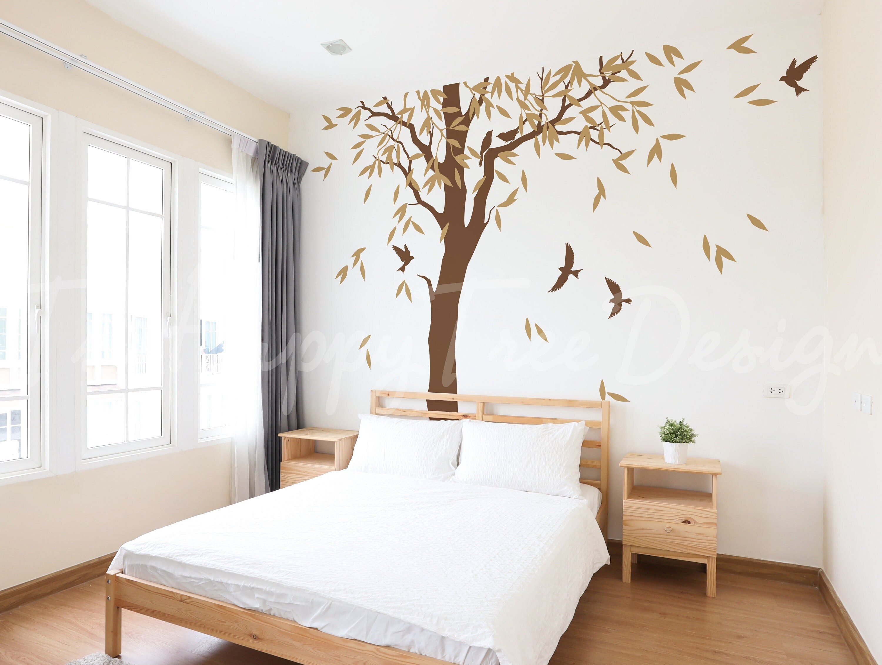 Big White Tree Decal Big Tree Mural One Side Tree Decal Family - Etsy