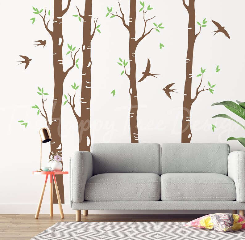 Long Tree Mural White Tree Design Kid Room Design Living Room | Etsy