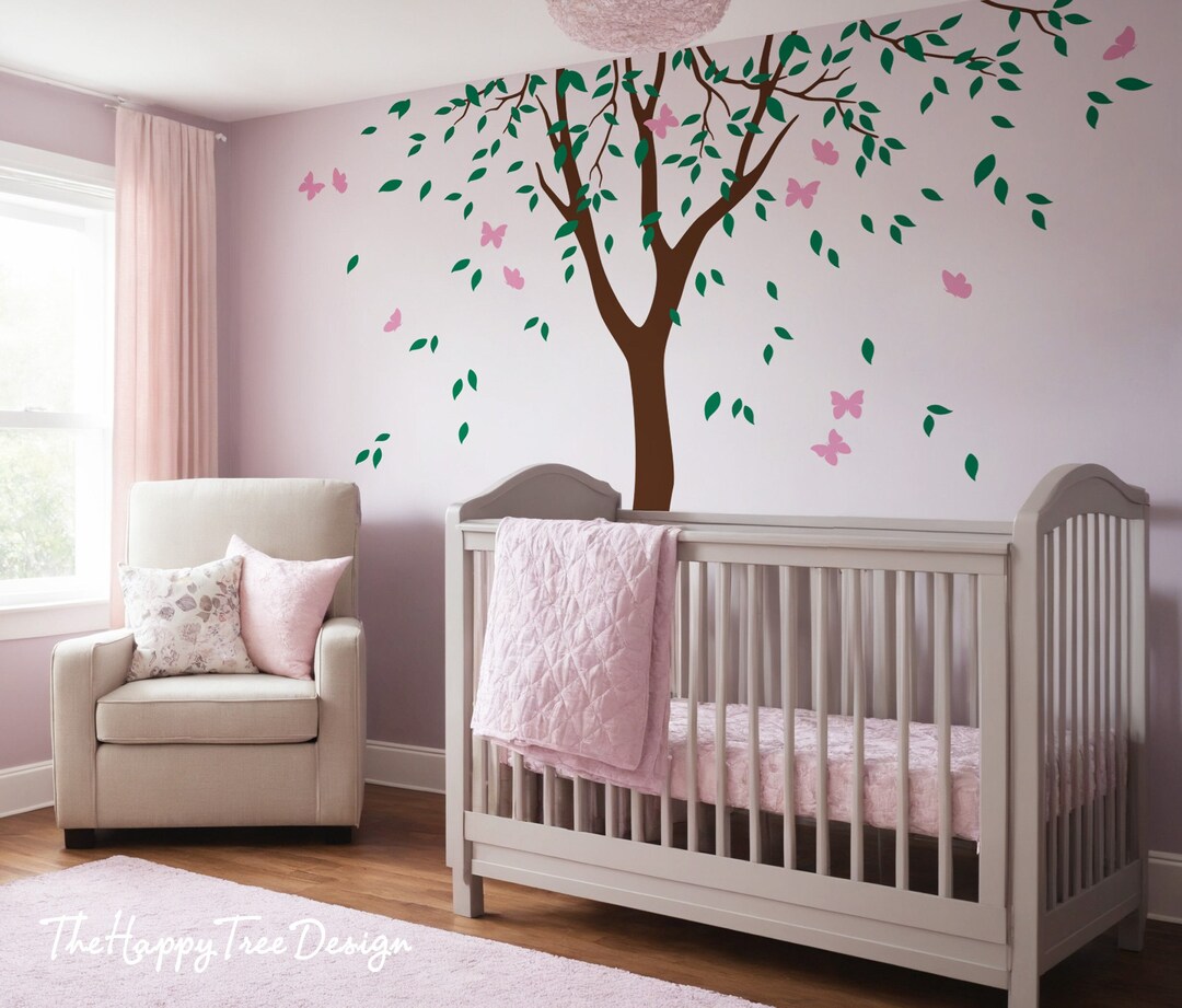 Butterfly Tree Wall Decal Tree and Branch Mural Long Tree Design Kid ...