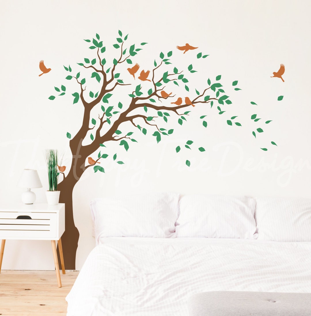 Wind Tree Design Wall Decal Design Medium Size Mural Wild Tree and Bird ...