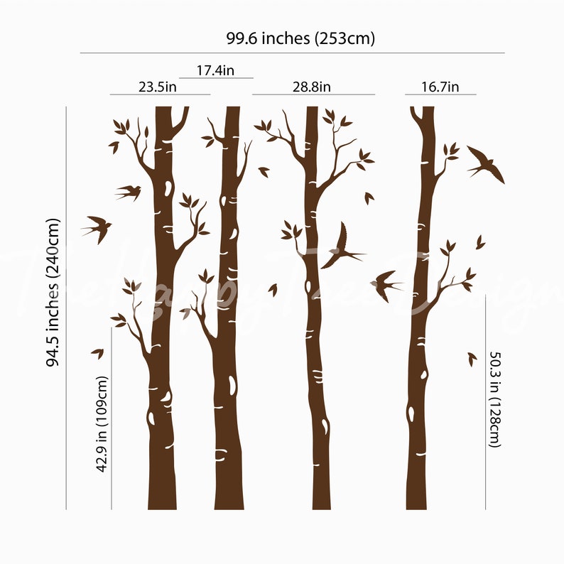 Long Tree Mural White Tree Design Kid Room Design Living Room - Etsy