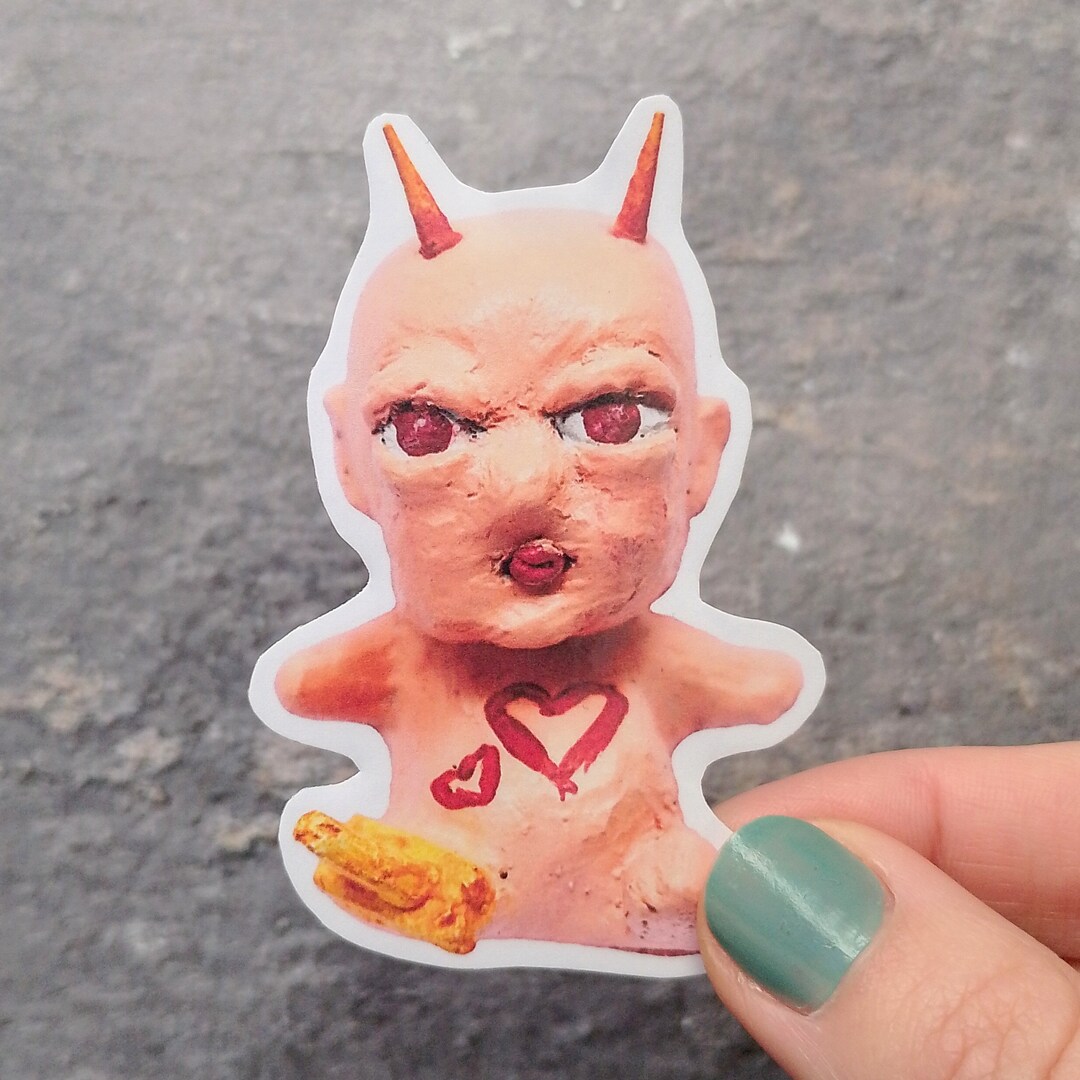 Peg Leg Baby Sticker 90s Inspired 3D Art Sticker, Cute Hearts and Horns ...