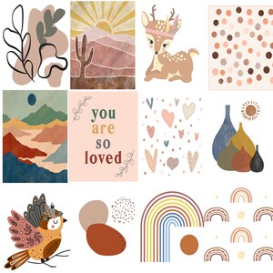 Pastel Boho Photo Wall Art Collage Kit, Set 40 Print, Living Room Decor ...