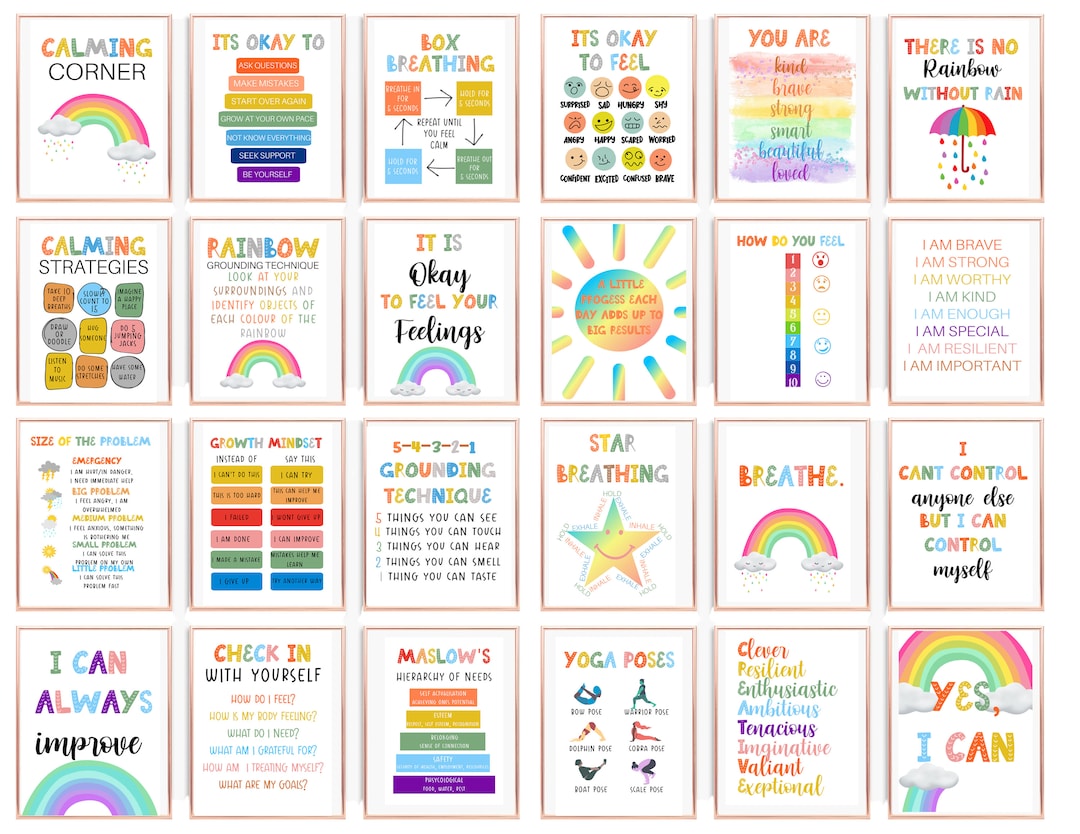 30 Calming Corner Poster, Rainbow Kit, Mindfulness Decor, Educational ...