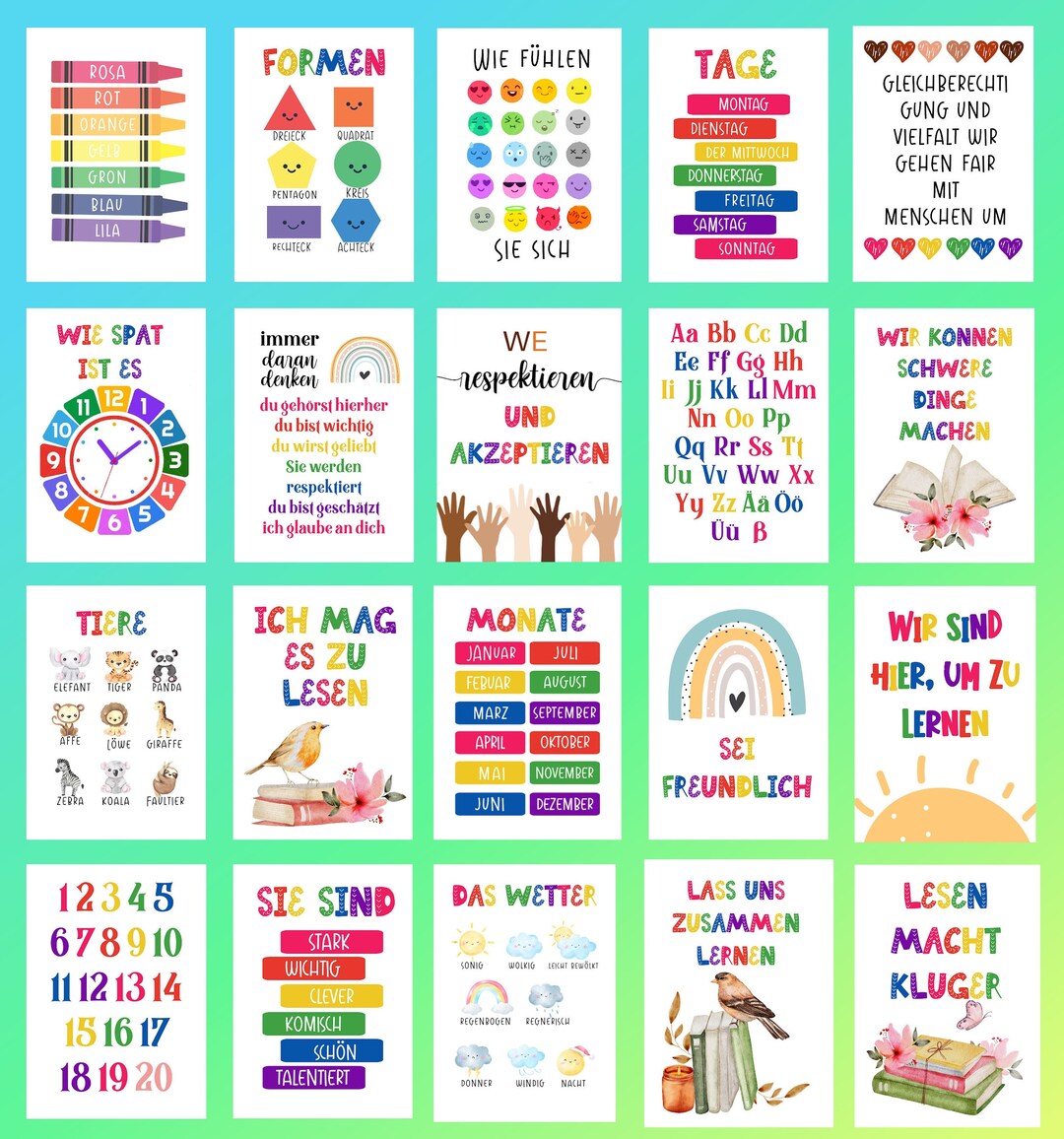 Set of 20 German Classroom Rainbow Prints Diversity Deco School Kid ...