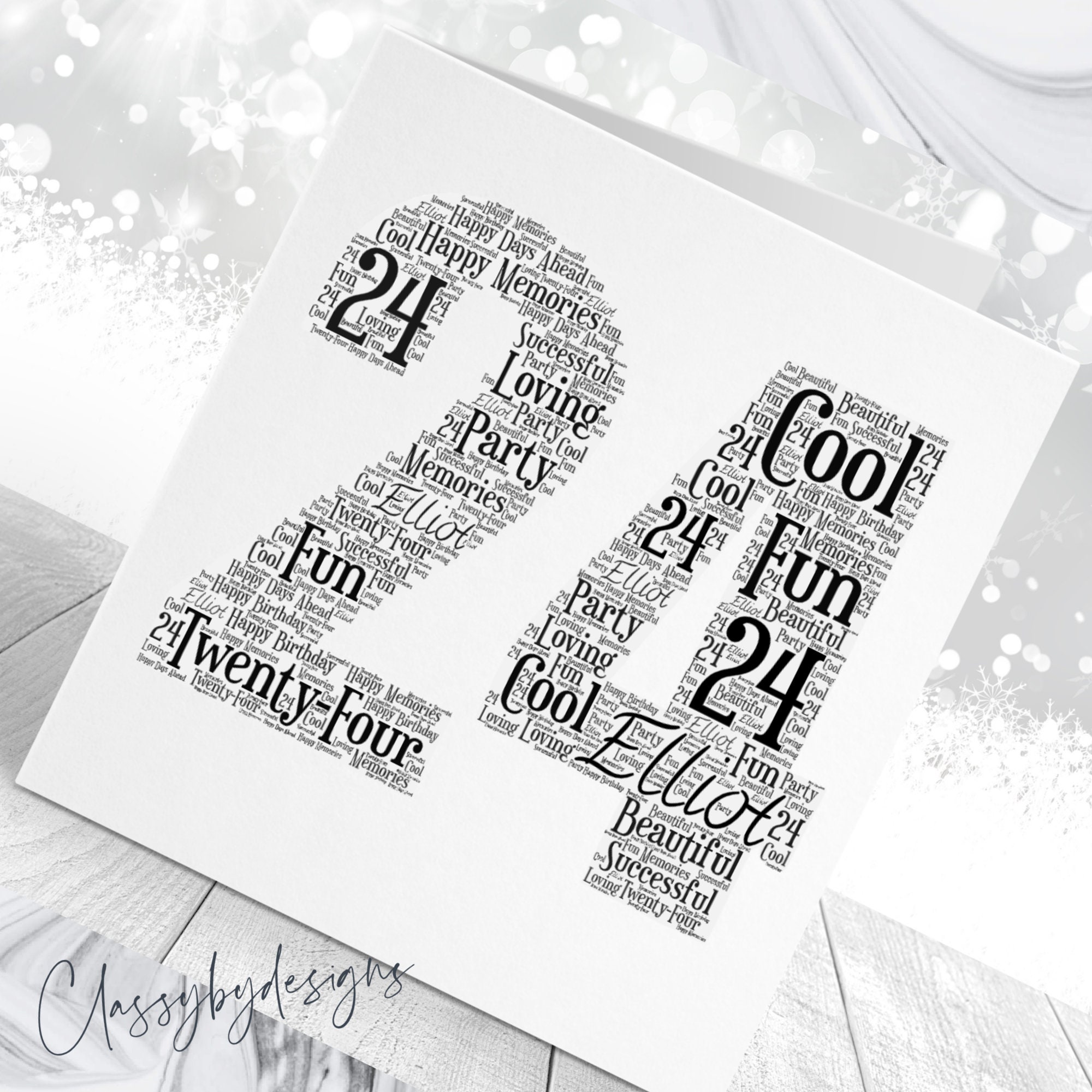 Personalised 24th Birthday Card Custom Word Art Card For 24 | Etsy