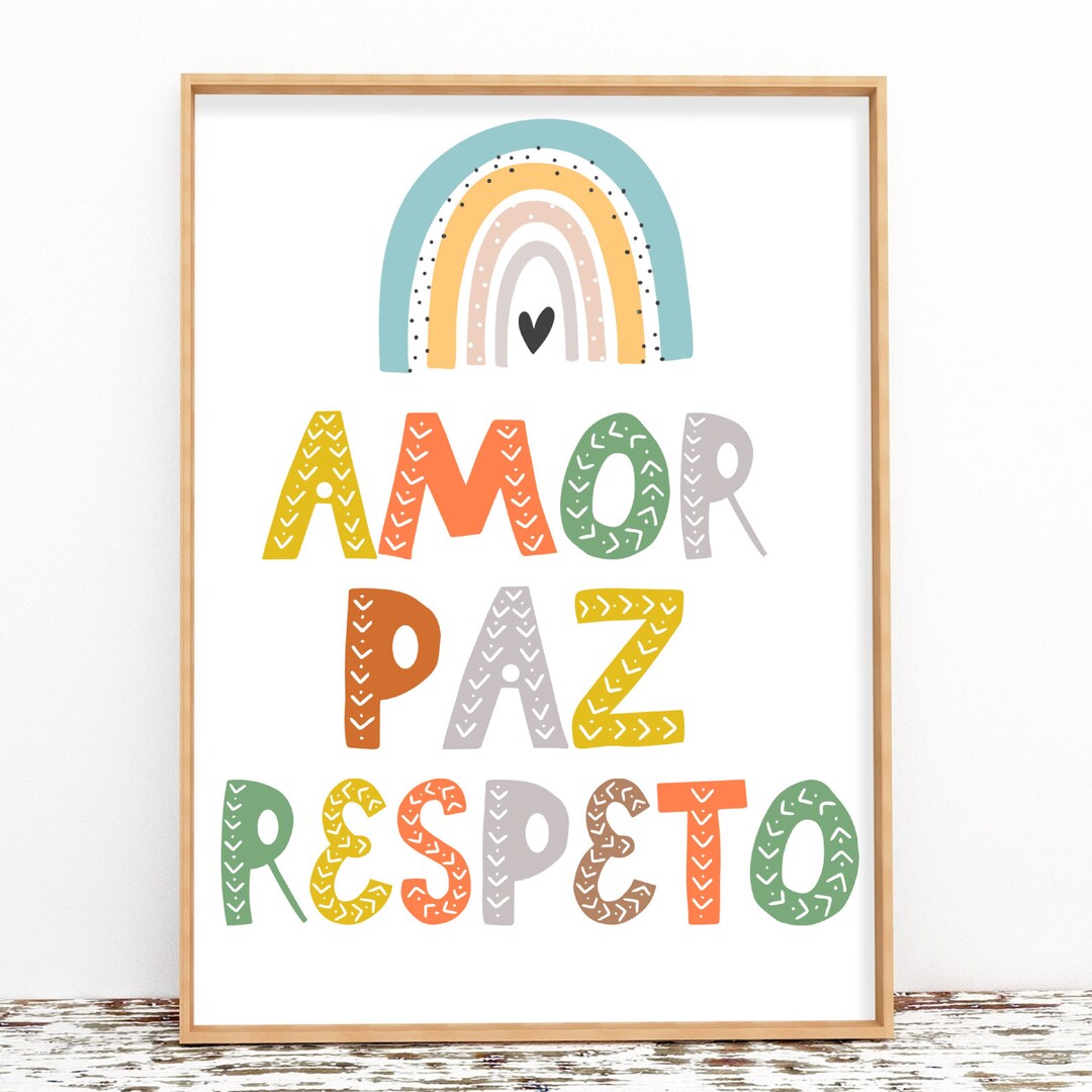Spanish Classroom Decor Digital Print, Love Peace Respect, Digital ...