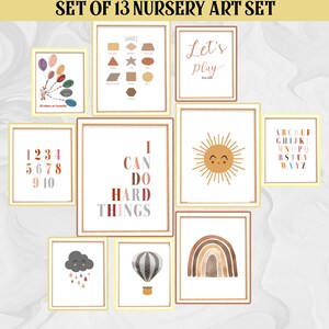 Nursery Art Set of 13 Prints, Rainbow Nursery Wall Art, Boho Nursery ...