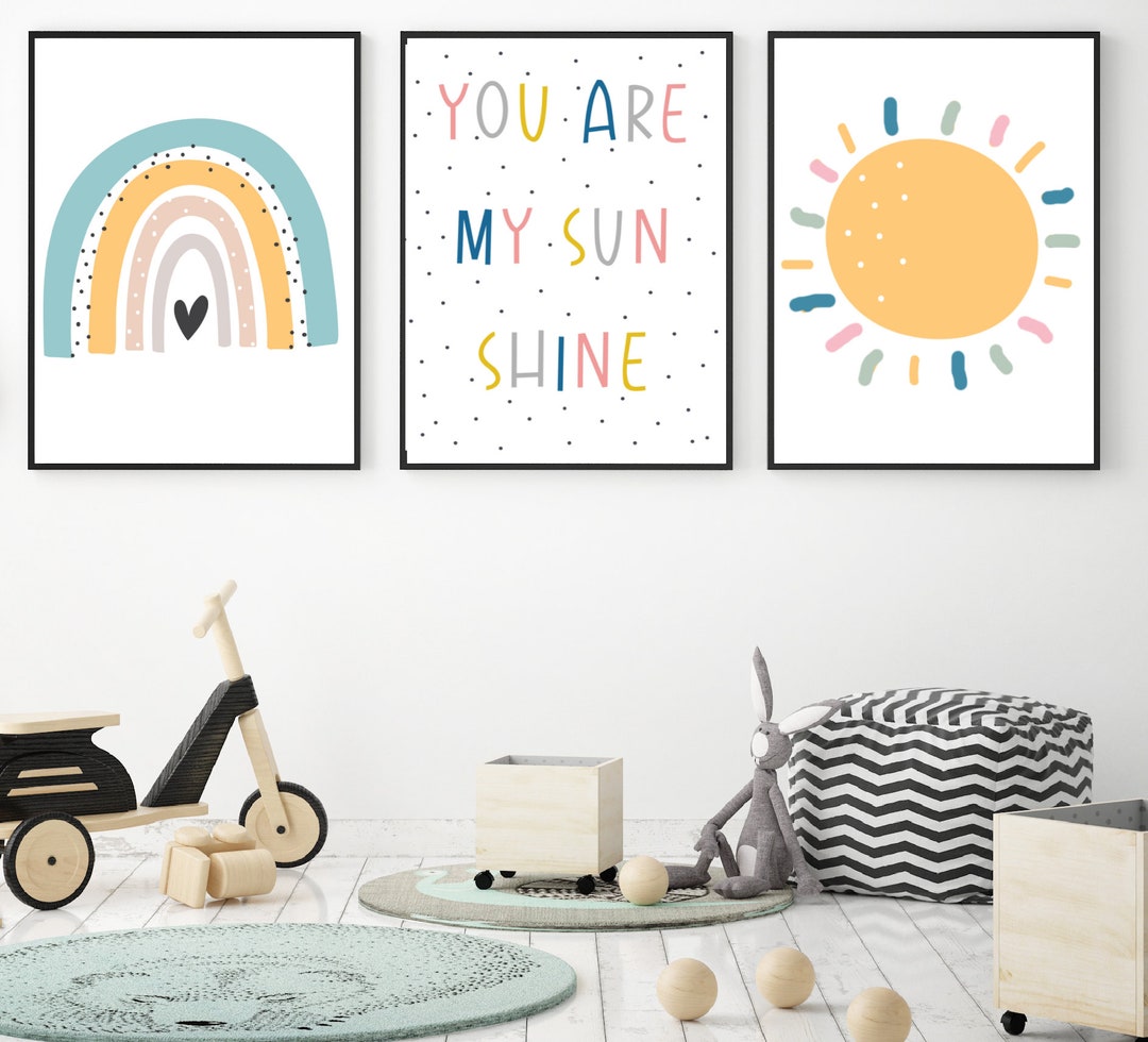 You Are My Sunshine Set of 3 With Rainbow, Children Nursery Bedroom ...