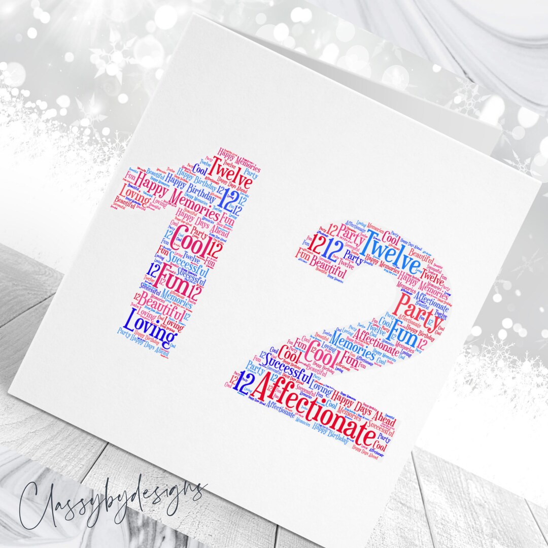 Personalised 12th Birthday Card Custom Word Art Card for 12 - Etsy