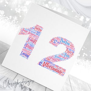 Personalised 12th Birthday Card Custom Word Art Card for 12 - Etsy