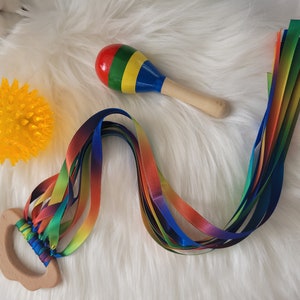 Montessori Toys Hand Kite sensory Toy Wooden Ribbon Toy Waldorf Toy ...