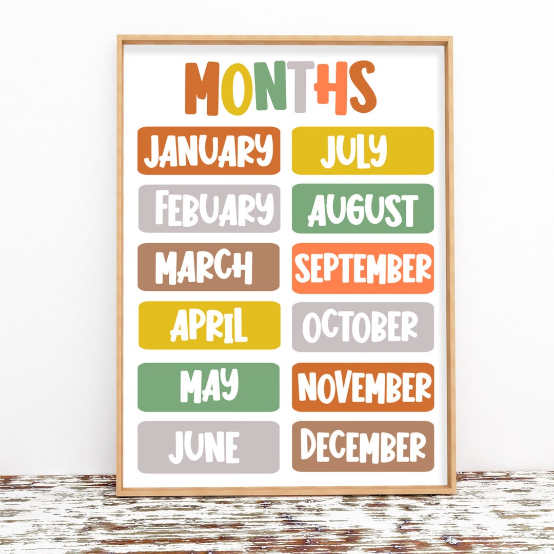 Months of the Year Digital Print, Kids Bedroom Decor, Kids Art, Nursery ...