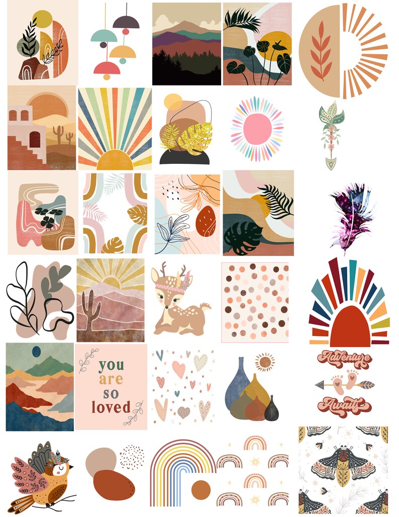 Pastel Boho Photo Wall Art Collage Kit Set 40 Print Living - Etsy