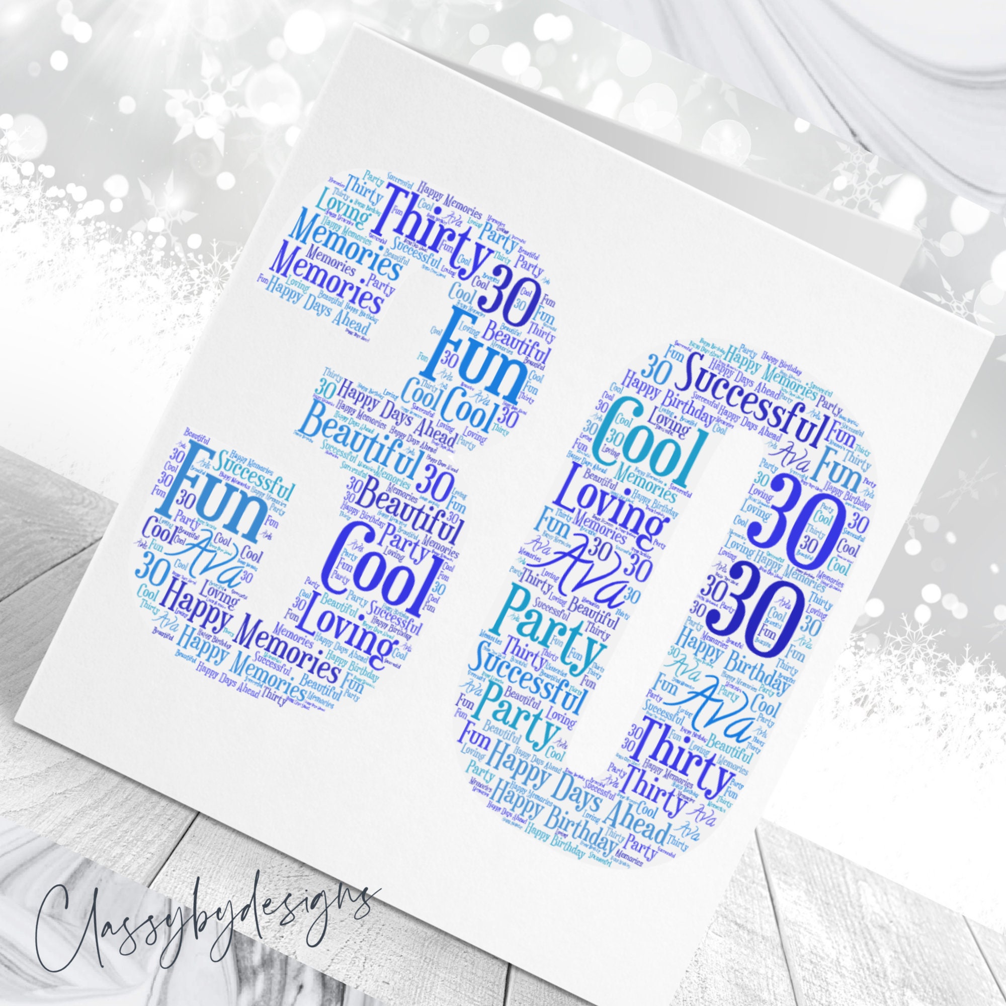Personalised 30th Birthday Card Custom Word Art Card for 30 - Etsy UK