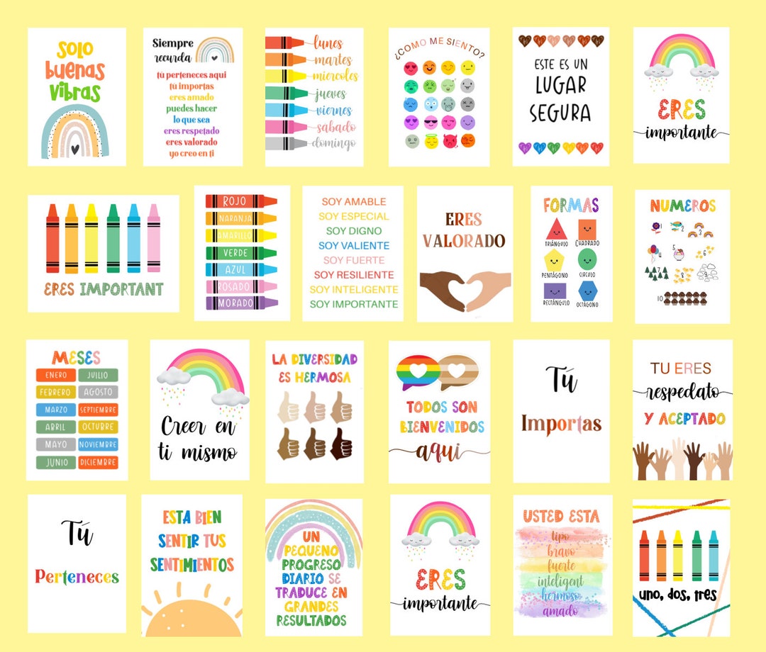 30 Spanish Classoom Posters Rainbow Kit Playroom Decor - Etsy