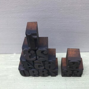 Vintage Wooden Printers' Block Numbers, Letterpress Digits 1 2 3 4 5 6 ...
