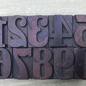 Vintage Wooden Printers' Block Numbers, Letterpress Digits 1 2 3 4 5 6 ...