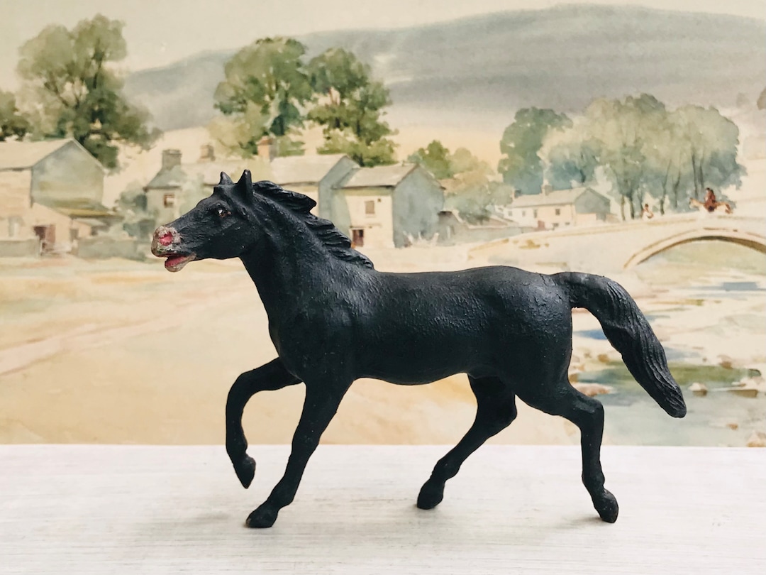 1930s Elastolin Composition Black Horse, Vintage German Miniature Toy ...