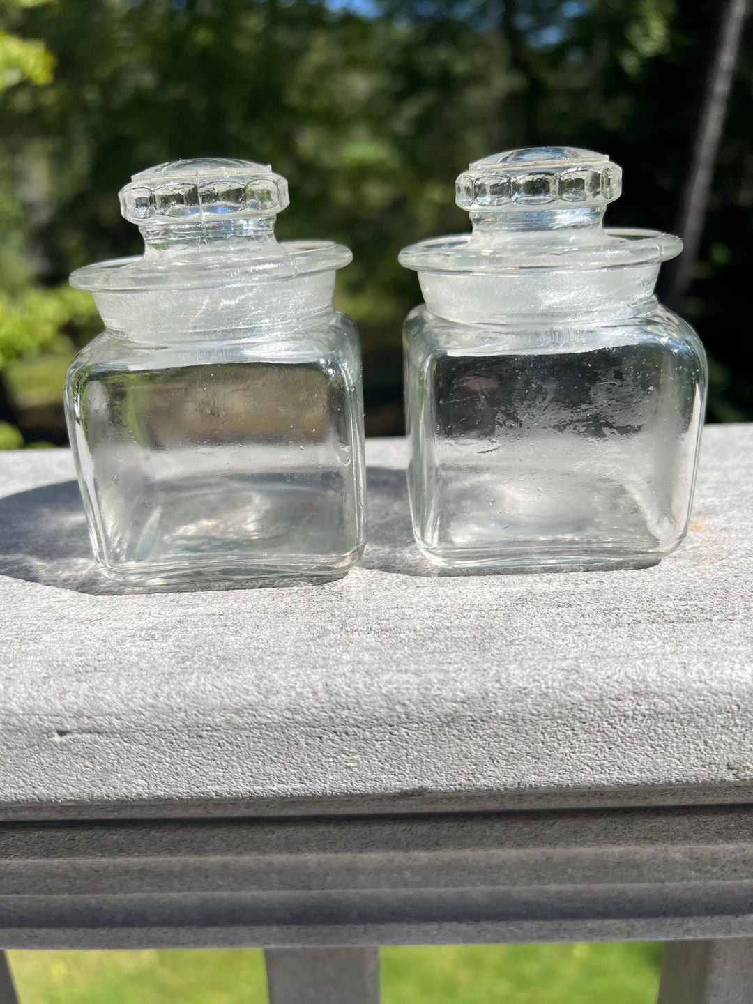 70% OFF Pair of Pretty Clear Glass Vials W Glass Lids 3 Tall Marked ...