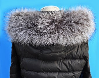 BY ORDER 60cm Real Silver Fox Fur Trim Hood, Fur Collar Trim, Fox Fur ...