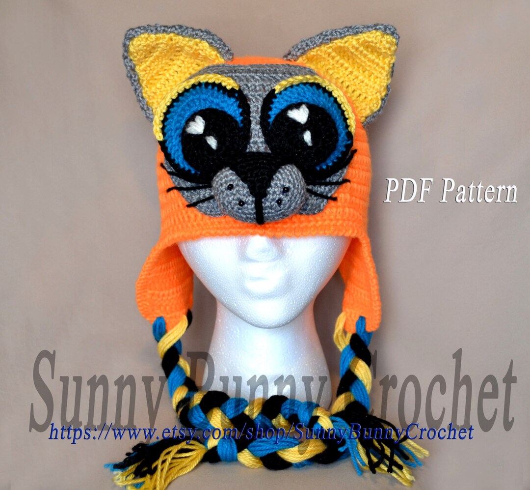 Animal Hat Pattern, Crochet Hat Pattern, Cat With Big Eyes Pattern ...