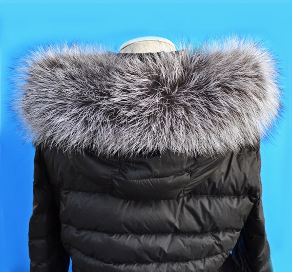 BY ORDER Real Silver Fox Fur Trim Hood Large Fur Collar Trim - Etsy